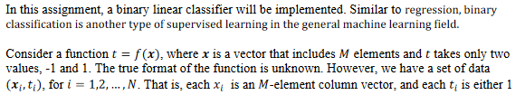 In this assignment, a binary linear classifier will | Chegg.com
