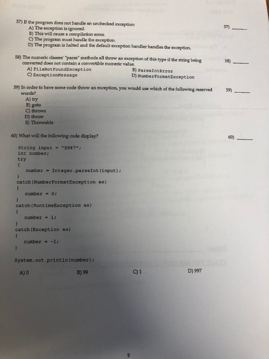 Solved 57) If the program does not handle an unchecked | Chegg.com