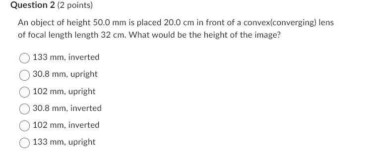 Solved An object of height 50.0 mm is placed 20.0 cm in | Chegg.com