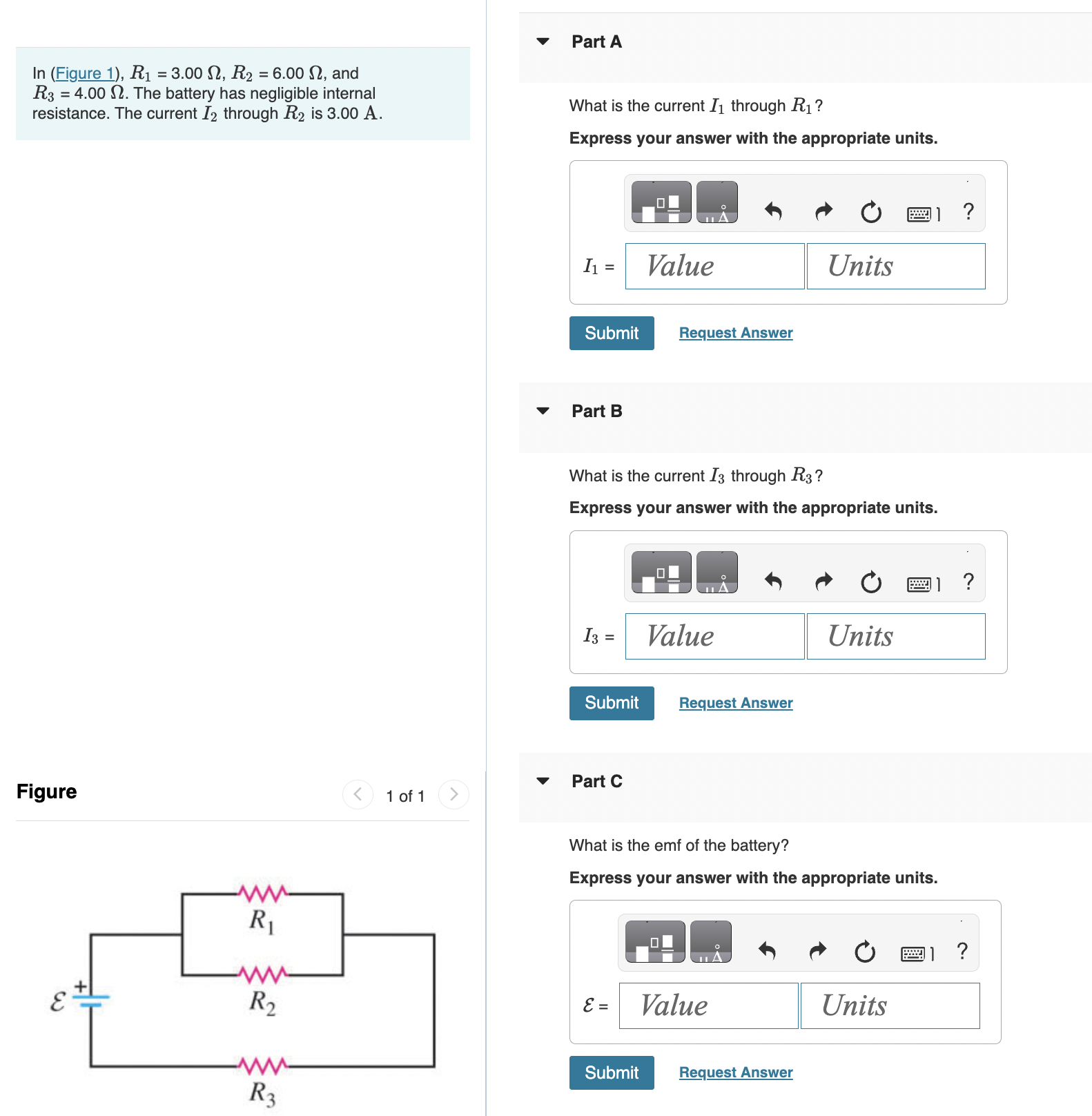 Solved In (Figure 1), R1=3.00Ω,R2=6.00Ω, and R3=4.00Ω. The | Chegg.com
