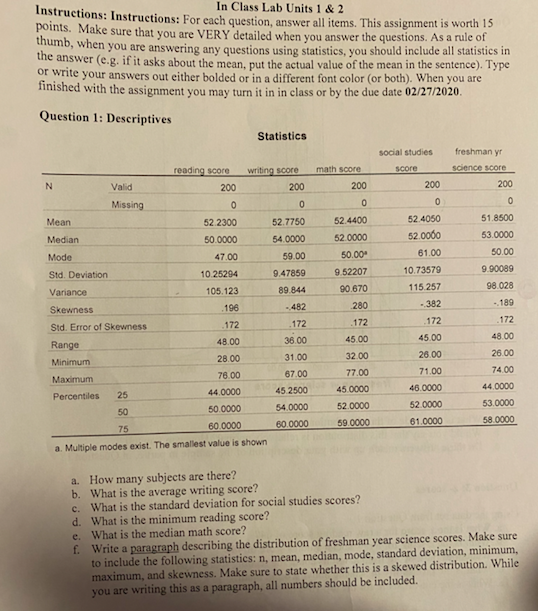 Solved In Class Lab Units 1 & 2 Instructions: Instructions: | Chegg.com