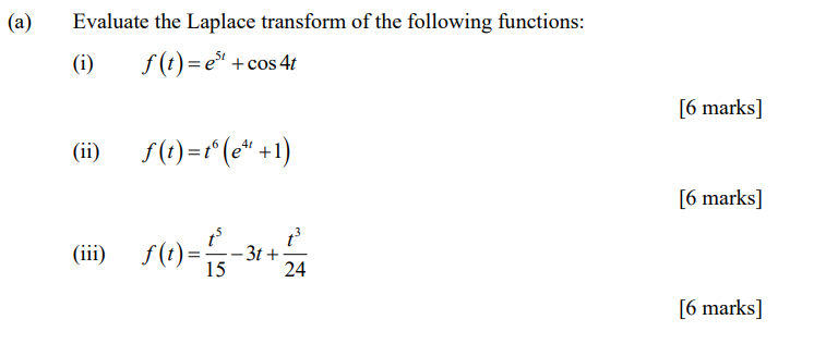 Solved (a) Evaluate the Laplace transform of the following | Chegg.com
