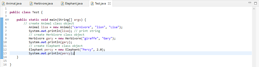Animal.java X Herbivore.java Elephant.java Test.java | Chegg.com