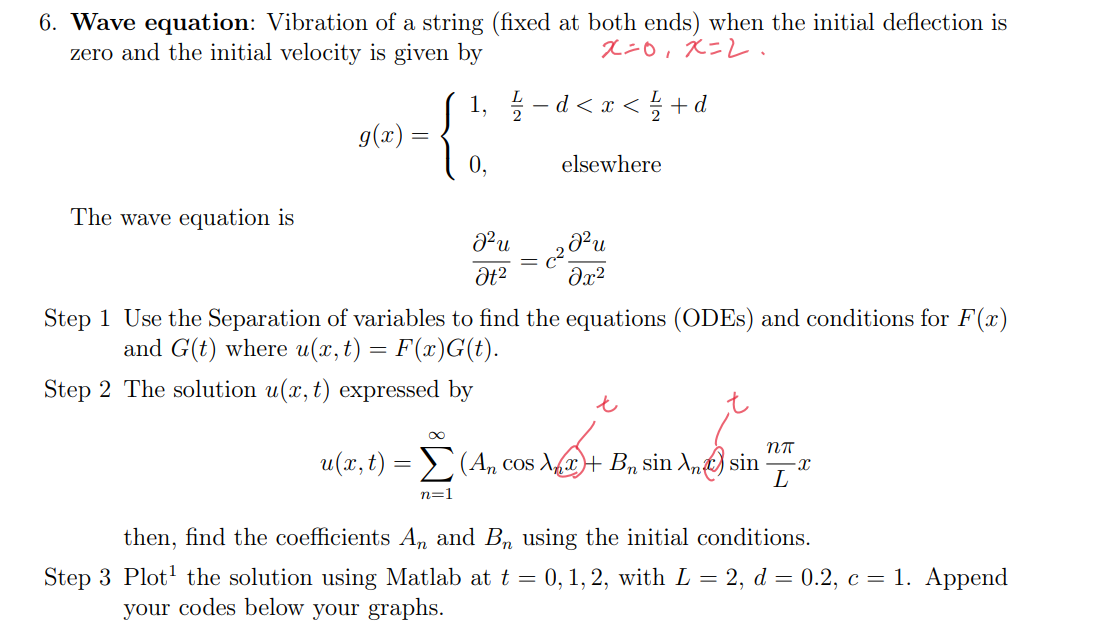 Solved 6. Wave equation: Vibration of a string (fixed at | Chegg.com