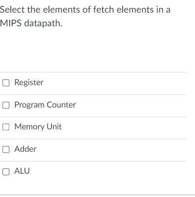 Solved Select the elements of fetch elements in a MIPS | Chegg.com
