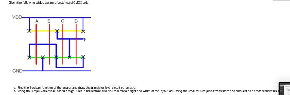 Solved Given the following stick diagram of a standard CMOS | Chegg.com