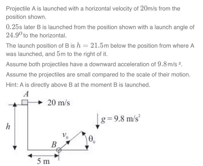 Solved Projectile A is launched with a horizontal velocity | Chegg.com