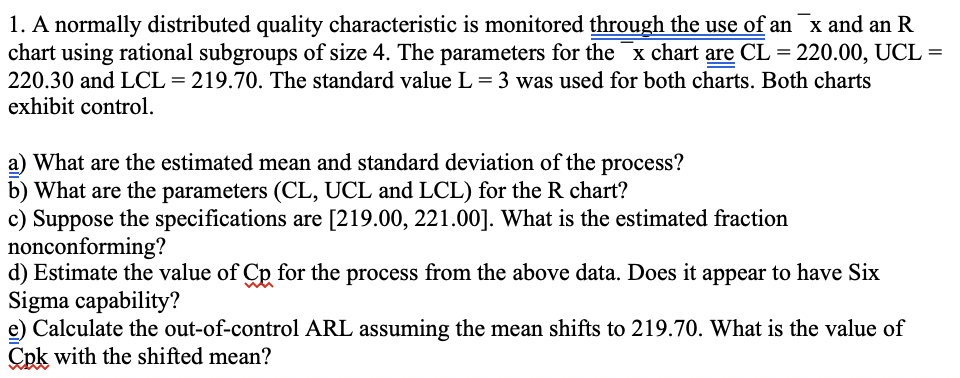 Solved 1. A normally distributed quality characteristic is | Chegg.com