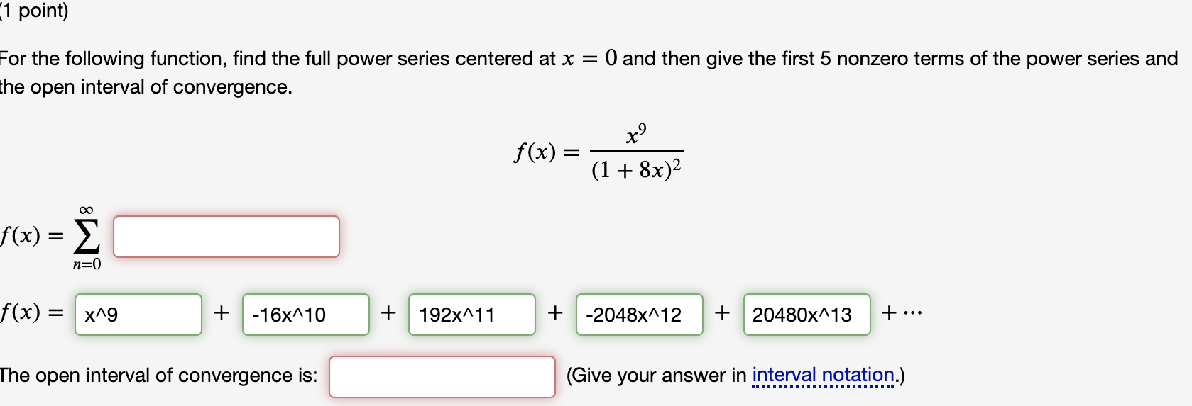 Solved (1 point) For the following function, find the full | Chegg.com