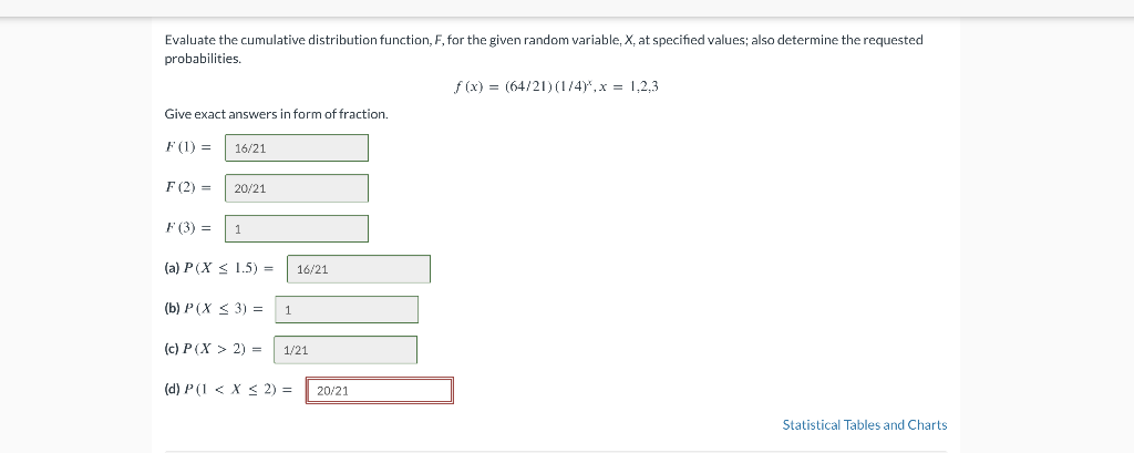 Solved Evaluate the cumulative distribution function, F, for | Chegg.com