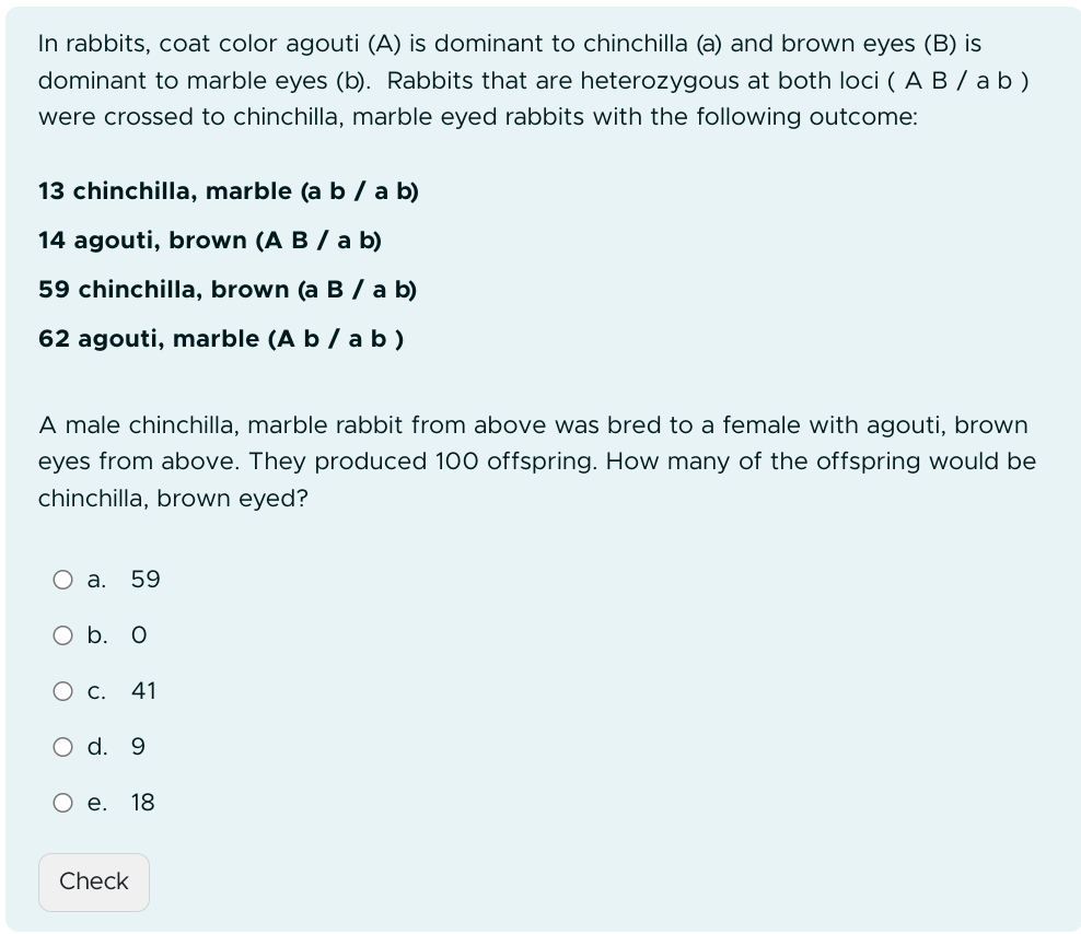 Solved In rabbits, coat color agouti (A) is dominant to | Chegg.com