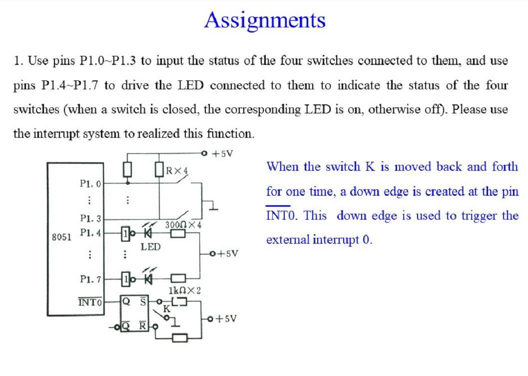 Solved Assignments 1. Use pins P1.0-P1.3 to input the status | Chegg.com