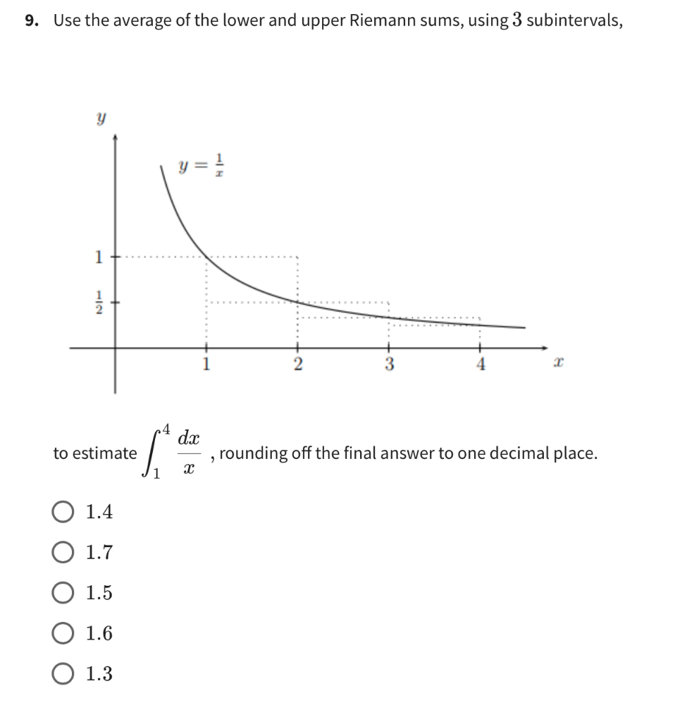 Solved 9. Use the average of the lower and upper Riemann | Chegg.com