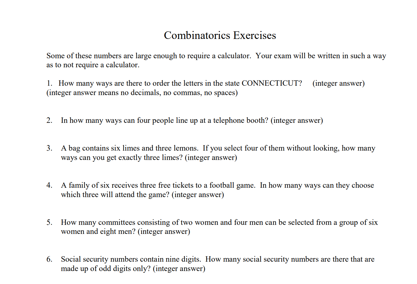 Solved Combinatorics Exercises Some Of These Numbers Are 
