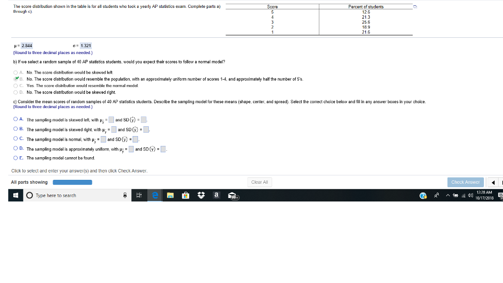 Solved The score distribution shown in the table is for all | Chegg.com