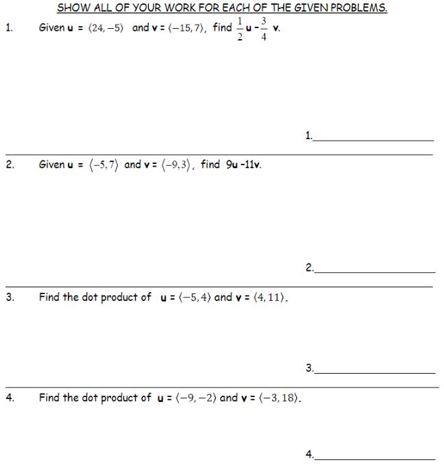 Solved SHOW ALL OF YOUR WORK FOR EACH OF THE GIVEN PROBLEMS. | Chegg.com