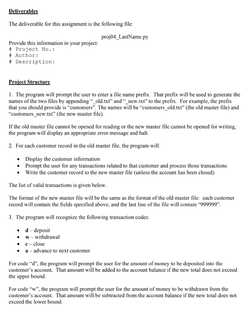 Solved Project Objectives Use file processing and exception | Chegg.com