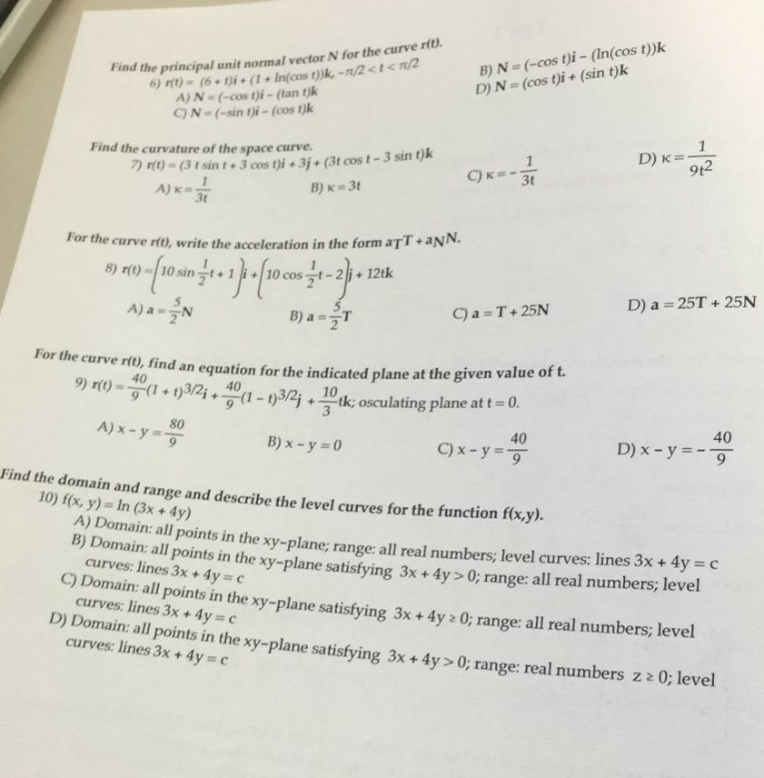 Solved nd the principal unit normal vector N for the curve | Chegg.com