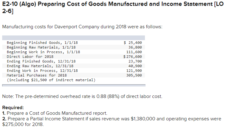 Partial Income Statement For Manufacturing Company