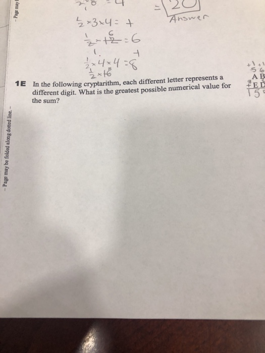 Solved 20 1E In the following cryptarithm, each different | Chegg.com