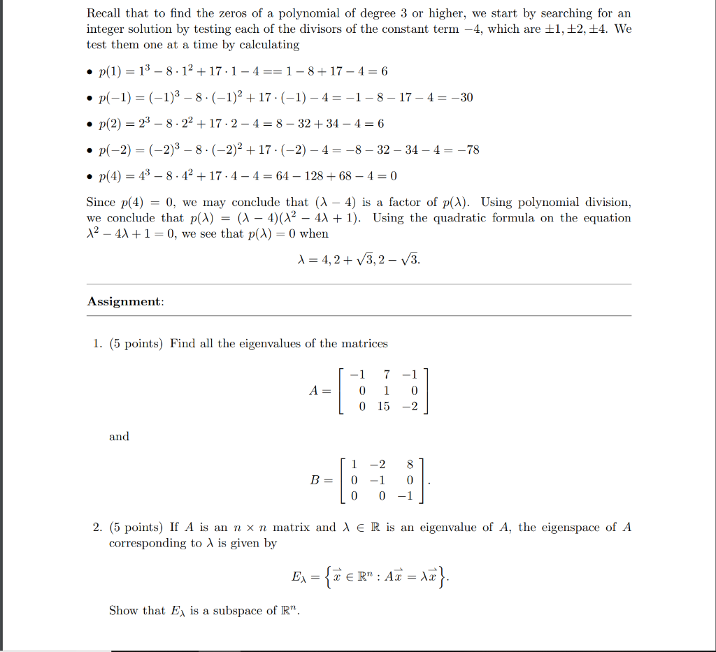 Solved Background Let A be an n x n matrix. A scalar value λ | Chegg.com