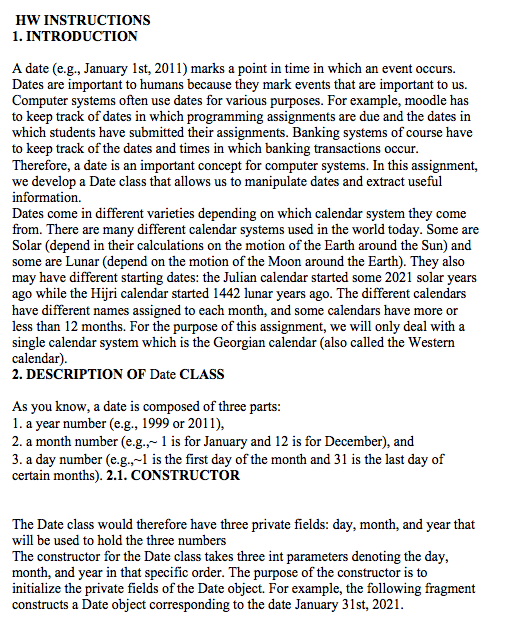 Solved HW INSTRUCTIONS 1. INTRODUCTION A date (e.g., January | Chegg.com