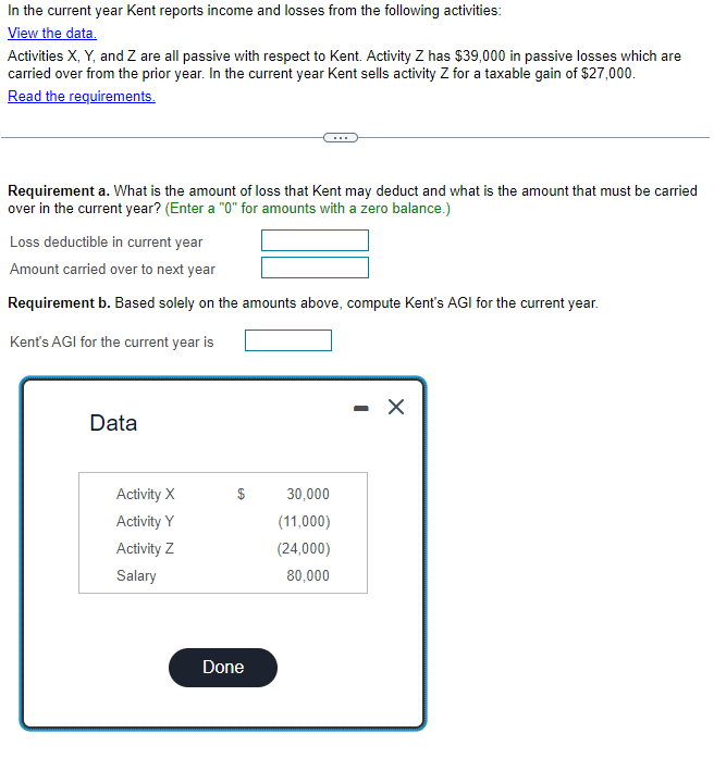 Solved In the current year Kent reports income and losses | Chegg.com