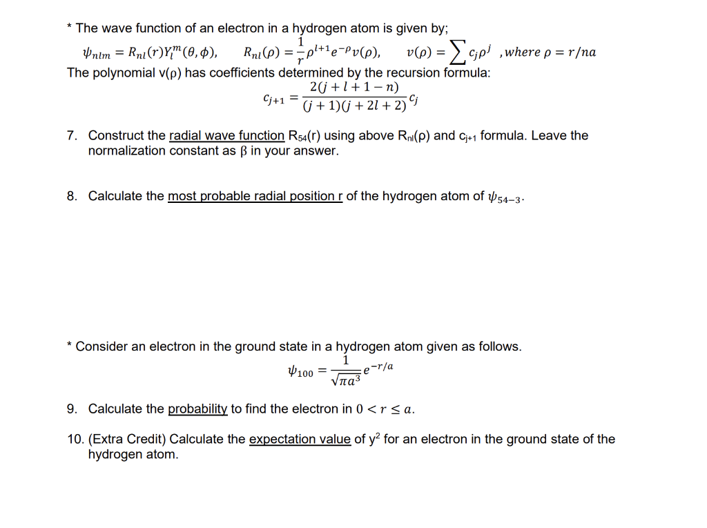 ∗ The wave function of an electron in a hydrogen atom | Chegg.com