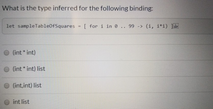 Solved What is the type inferred for the following binding: | Chegg.com