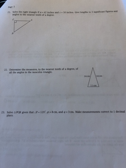 Solved Page 5 21. Solve the right triangle if a-42 inches | Chegg.com