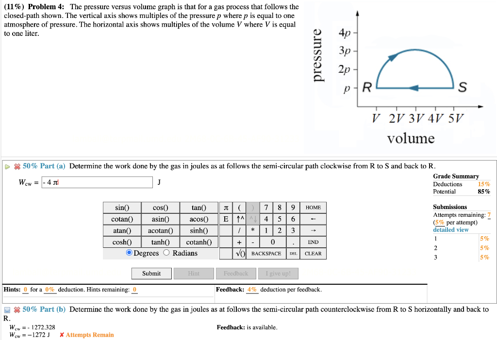 Solved (11\%) Problem 4: The pressure versus volume graph is | Chegg.com