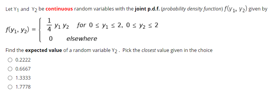 Solved Let Y1 and Y2 be continuous random variables with the | Chegg.com