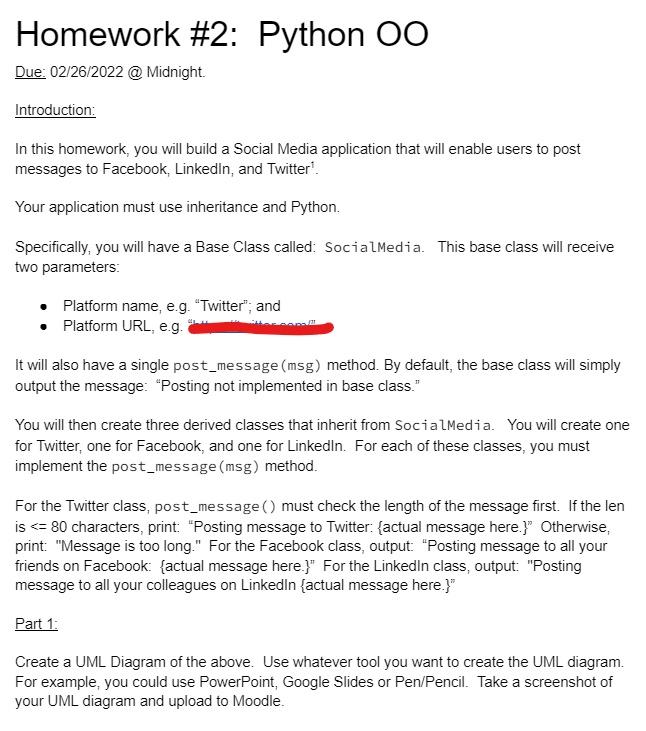 Solved Homework #2: Python OO Due: 02/26/2022 @ Midnight | Chegg.com
