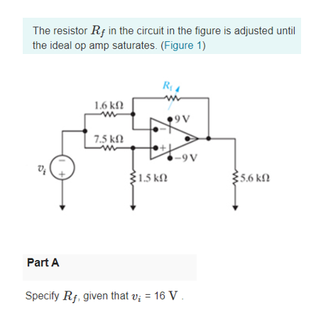 Solved The resistor Rf in the circuit in the figure is | Chegg.com