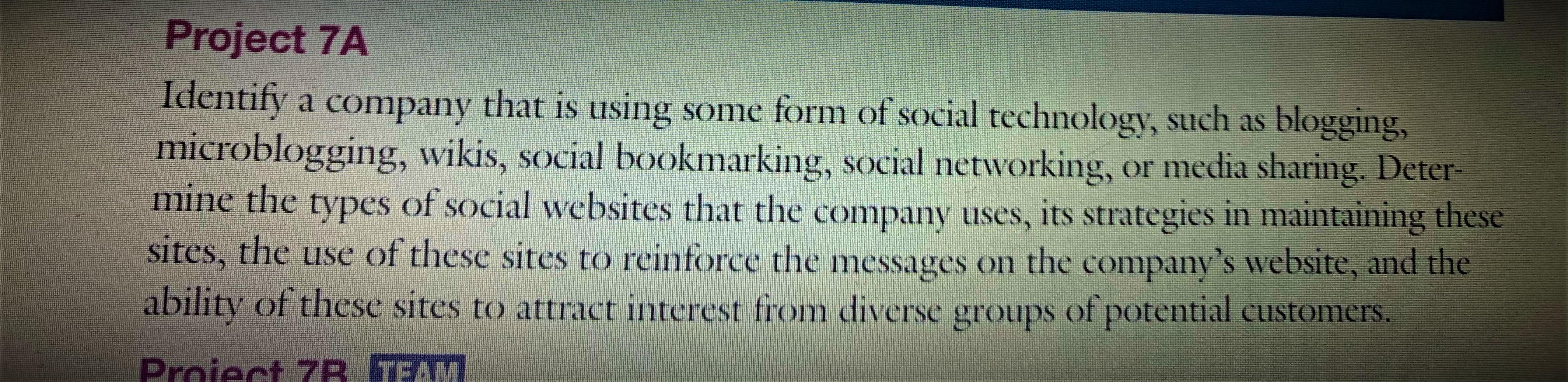 Solved Project 7A Identify a company that is using some form | Chegg.com