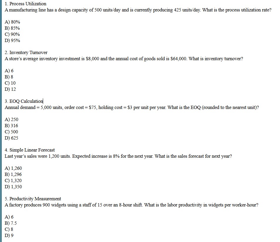 Solved Operations management questions !! !!#SOLVE ALL | Chegg.com