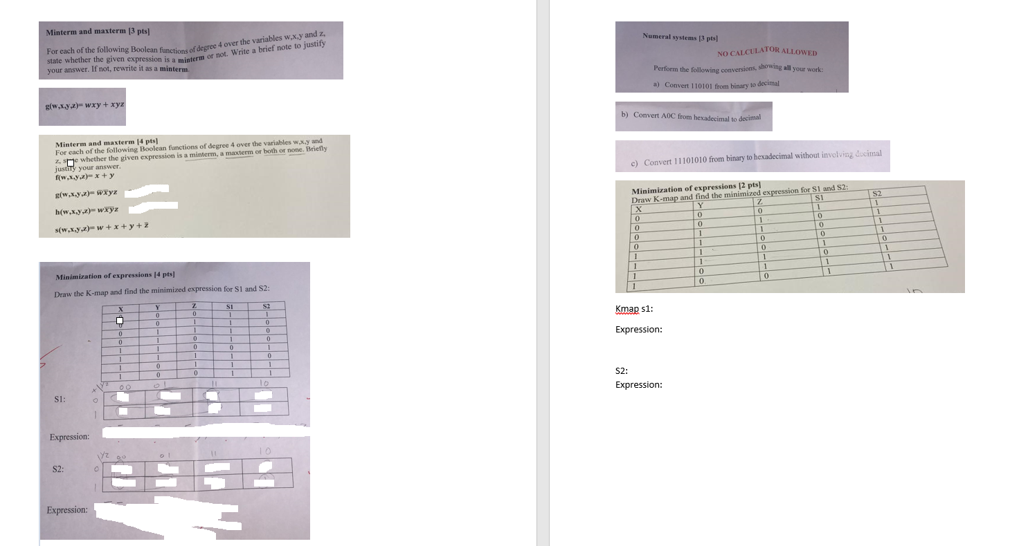 Solved Minterm and maxterm [3 pts] For each of the following | Chegg.com
