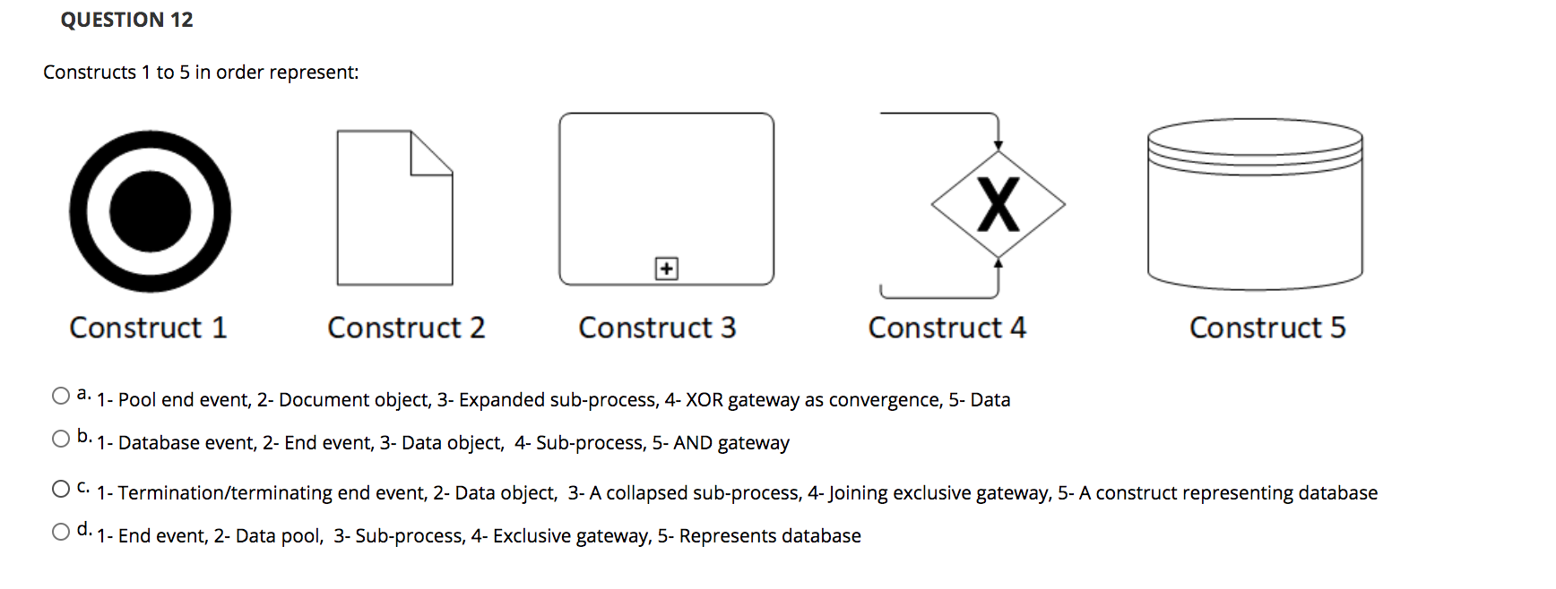 Solved QUESTION 12 Constructs 1 to 5 in order represent: X + | Chegg.com