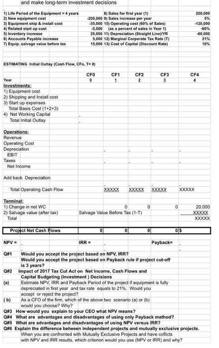 Solved Capital Budg 1. Understand how to use EXCEL | Chegg.com