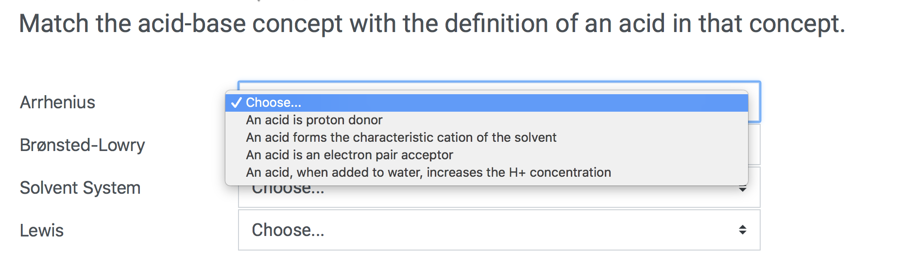 Solved Match the acid-base concept with the definition of an | Chegg.com