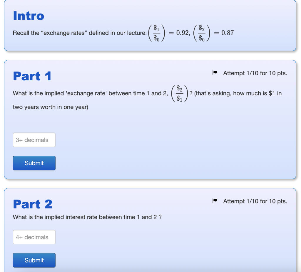 Solved Intro Recall the "exchange rates" defined in our | Chegg.com