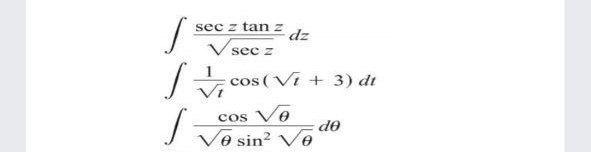 Solved sec z tan z dz secz I I V cos(Vi + 3) dt I Vasin ve | Chegg.com