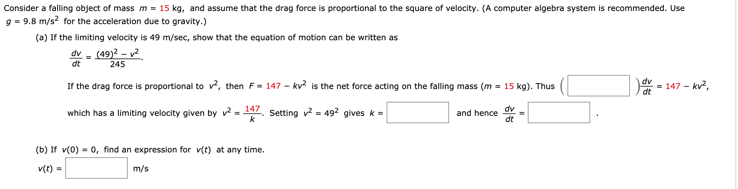 Solved Consider a falling object of mass m = 15 kg, and | Chegg.com