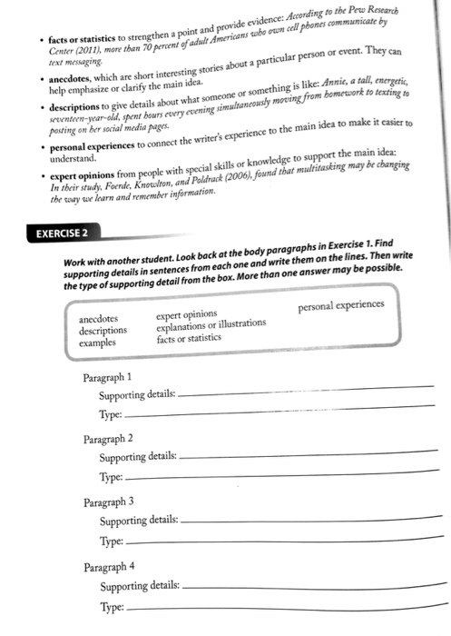 Solved EXERCISE 1 these body paragraphs. Identify the Work | Chegg.com