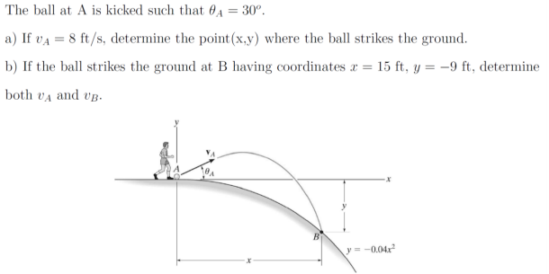 Solved The ball at A is kicked such that 0A = 30°. a) If vA | Chegg.com