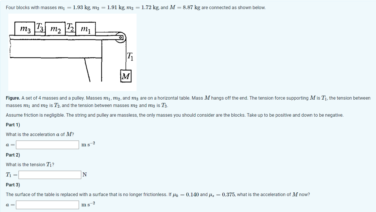 Solved Four blocks with masses m1=1.93 kg,m2=1.91 kg,m3=1.72 | Chegg.com