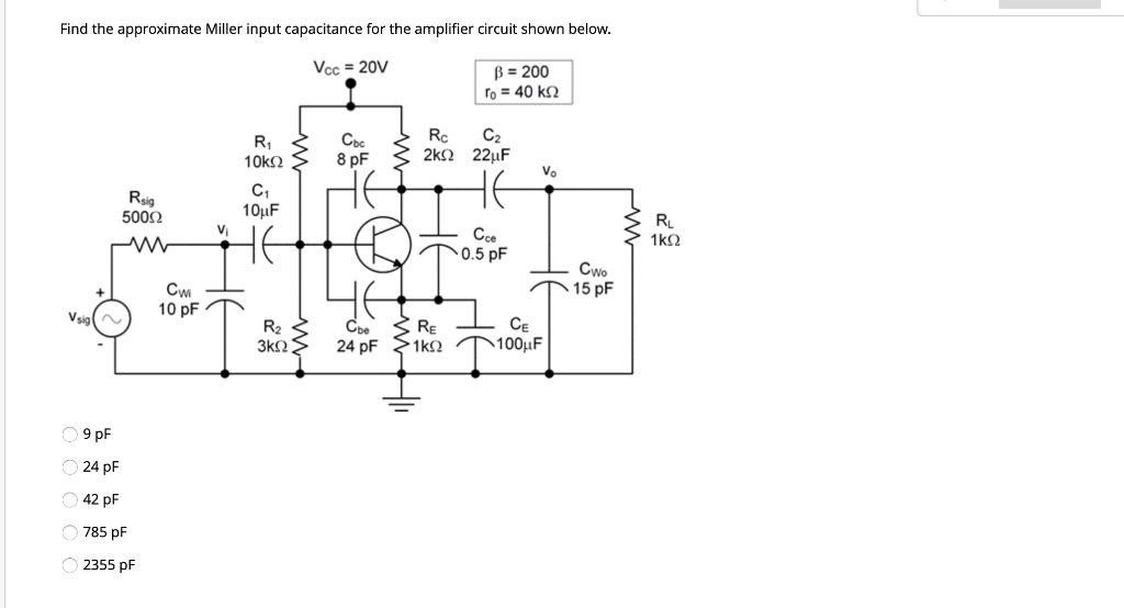 Solved Find the approximate Miller input capacitance for the | Chegg.com