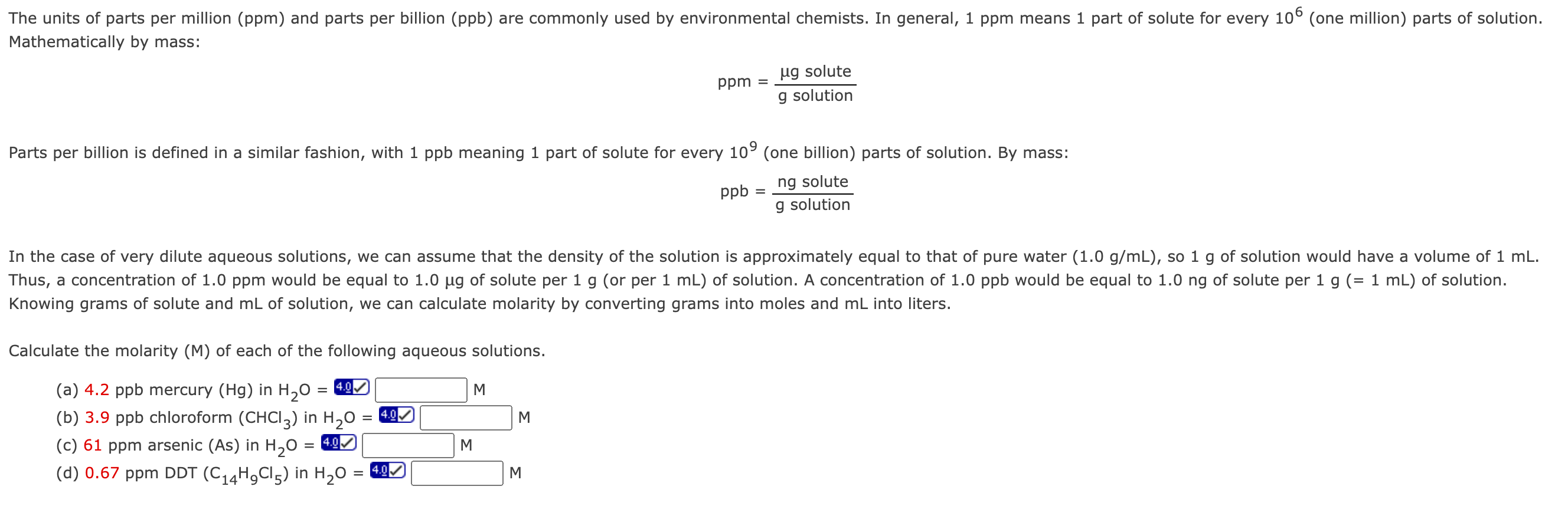 Solved ppm=g solution μg solute Parts per billion is | Chegg.com