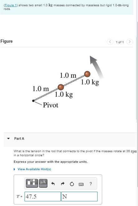 Solved shows two small 1.0 kg masses connected by massless | Chegg.com