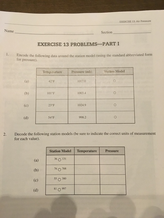 Solved EXERCISE 13: Air Pressure Name Section EXERCISE 13 | Chegg.com